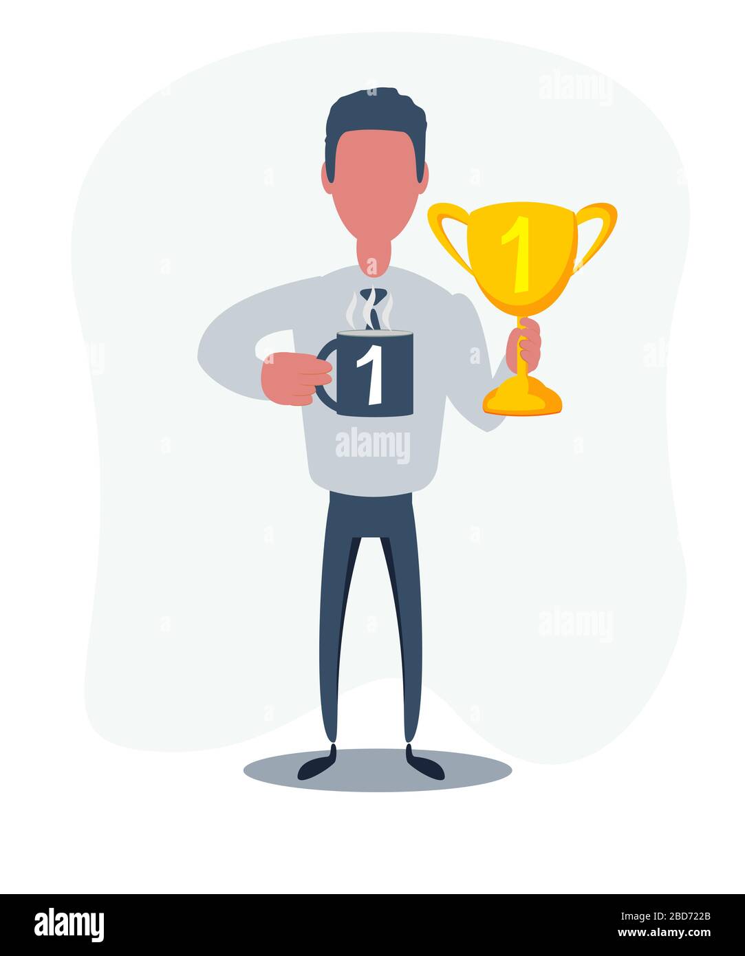 Cartoon male character with a winner's cup and a mug of tea Stock ...