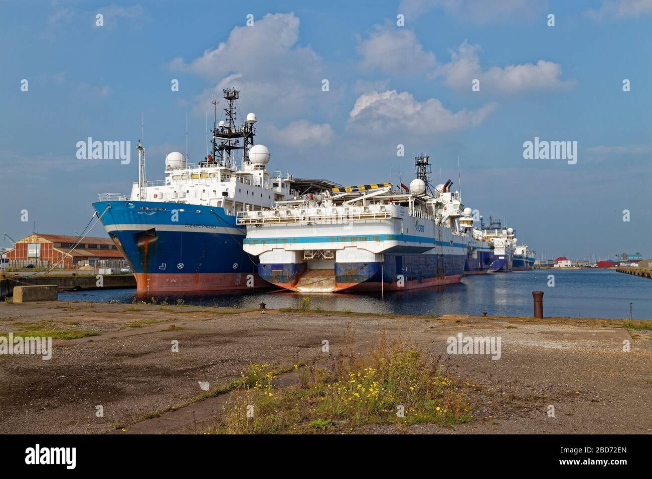 Cold Stacked seismic Vessels of the French Company CGG, moored within ...