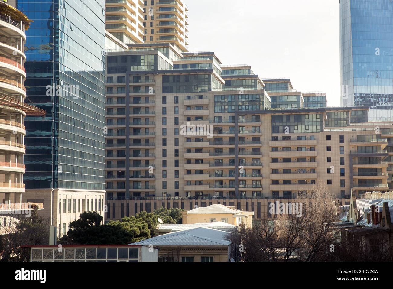 City downtown scene with many overlapping buildings and skyscrapers of ...