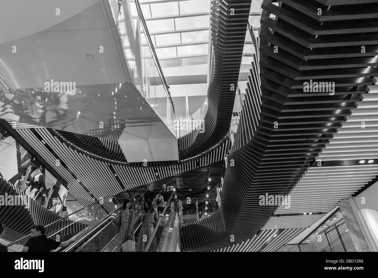 Melbourne Australia - March 9 2020; People on escalator surrounded by ...