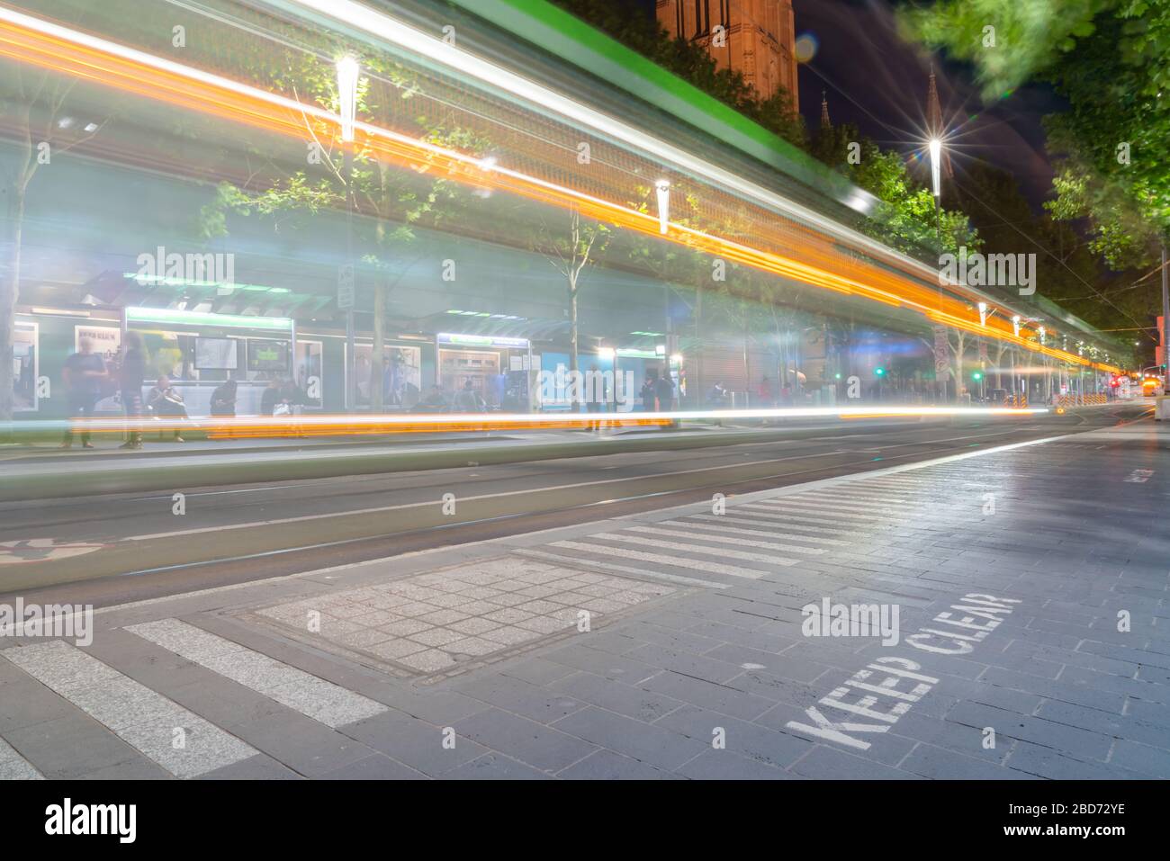 Melbourne, Australia - March 9 2020; Blurred image and light streams ...