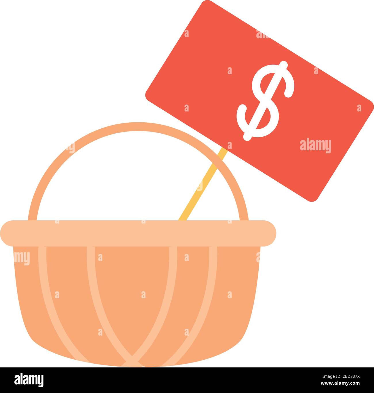 empty shopping basket money, rising food prices, flat style icon vector ...