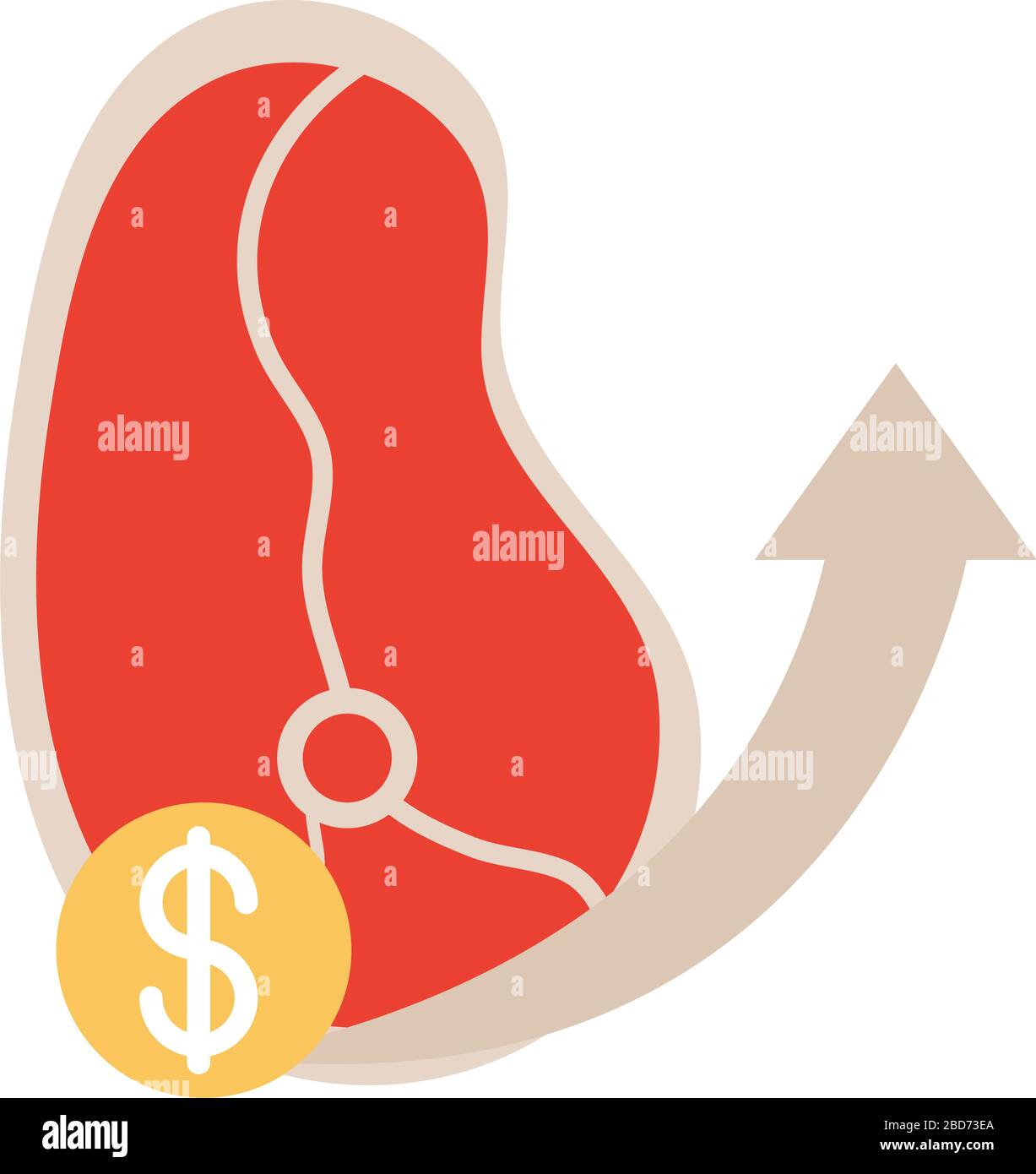 steak beef money up arrow market, rising food prices, flat style icon ...
