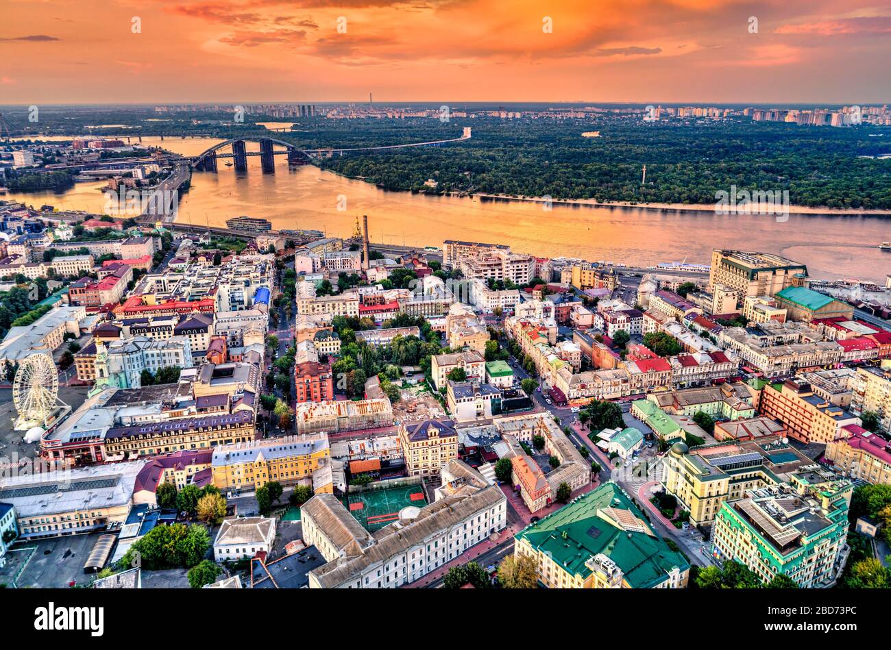 Aerial view of Podil, a historic district of Kiev, Ukraine Stock Photo ...