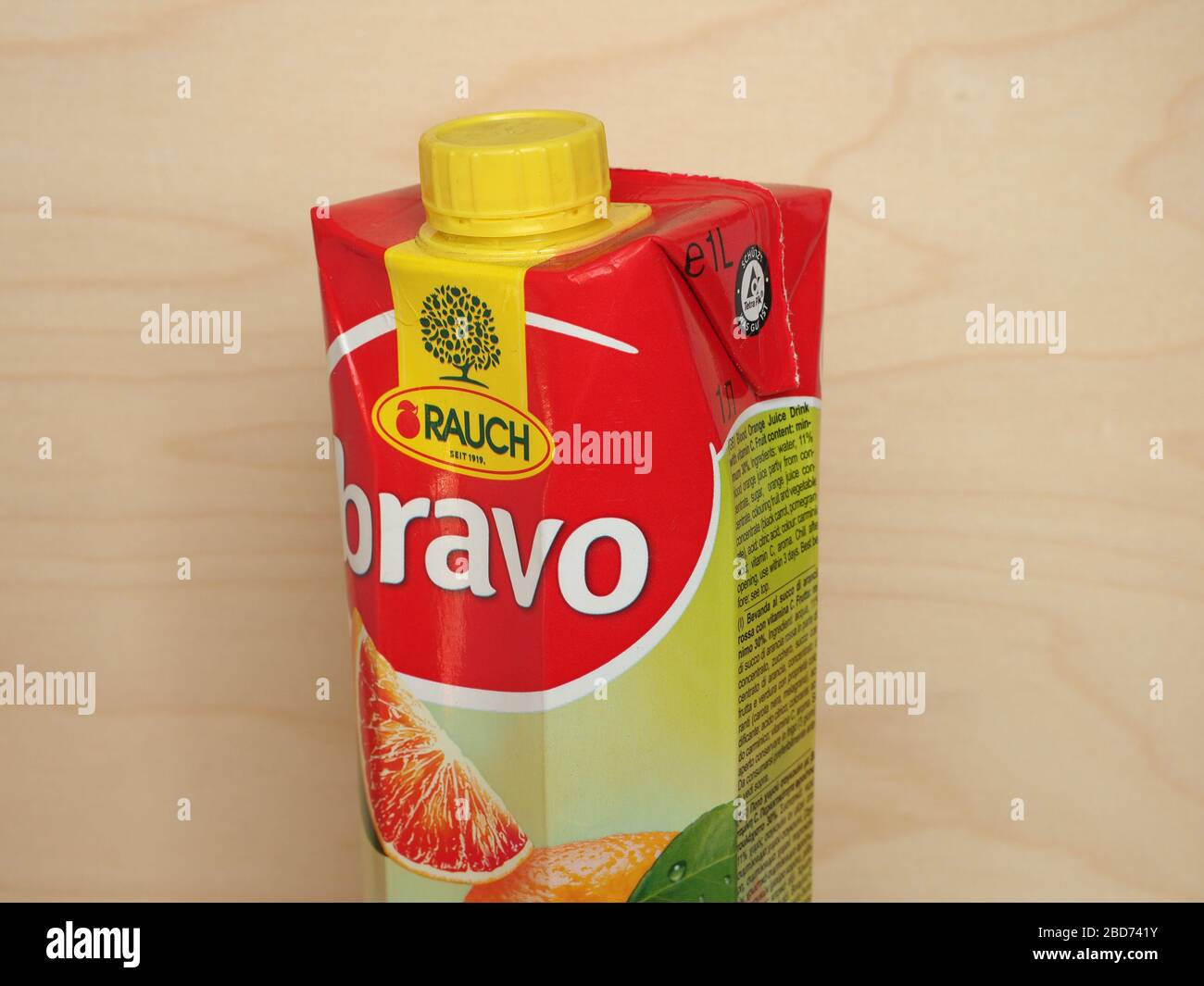 RANKWEIL, AUSTRIA - CIRCA APRIL 2020: Rauch Bravo red orange juice ...