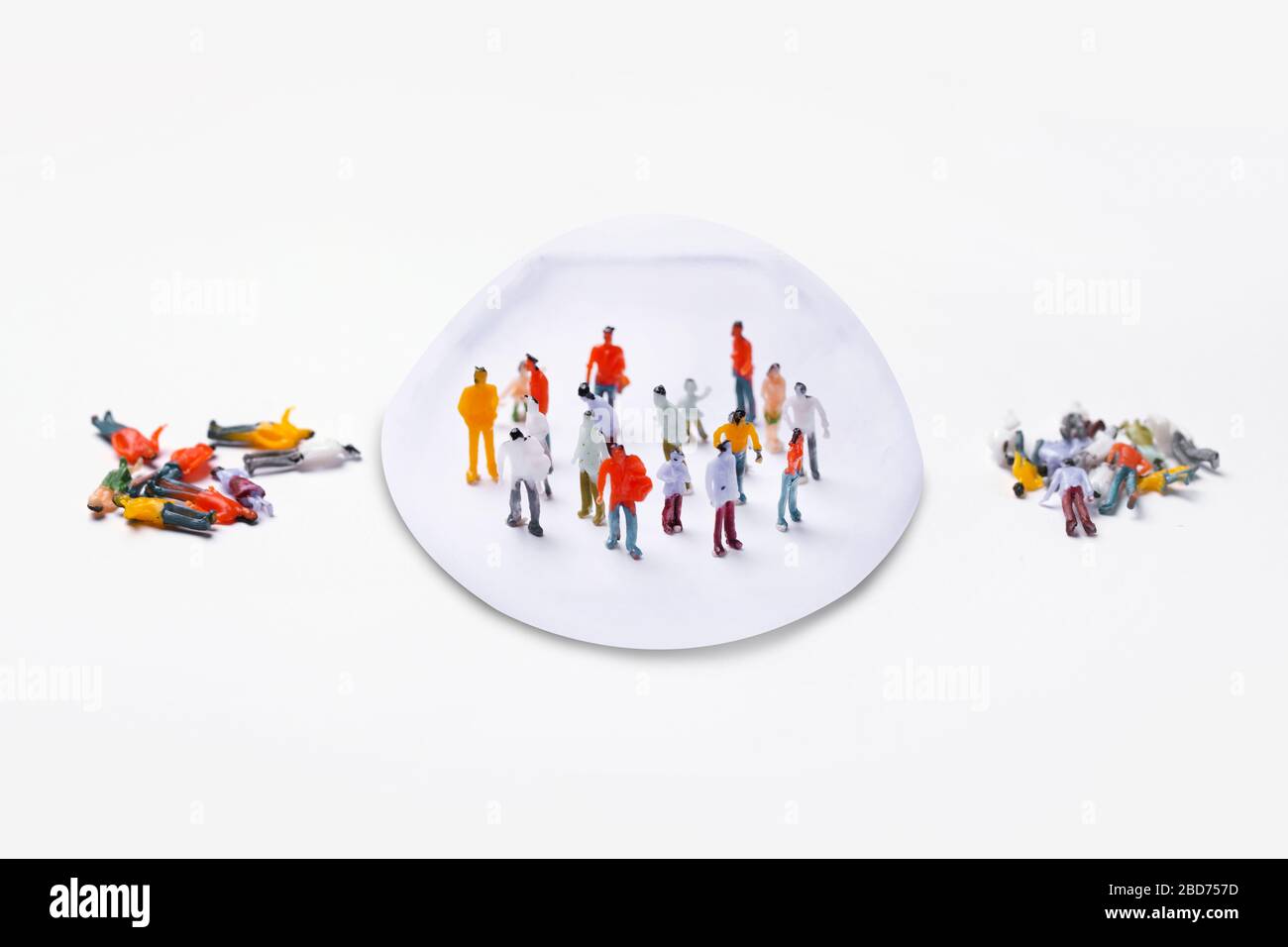 Self isolation concept, abstract plastic people protected under the ...