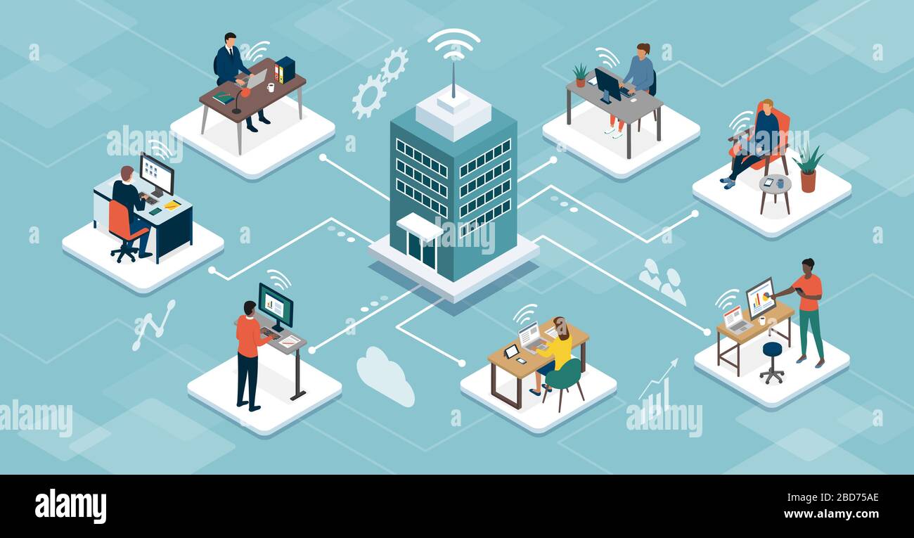 Professional business teleworkers connecting online and working from ...