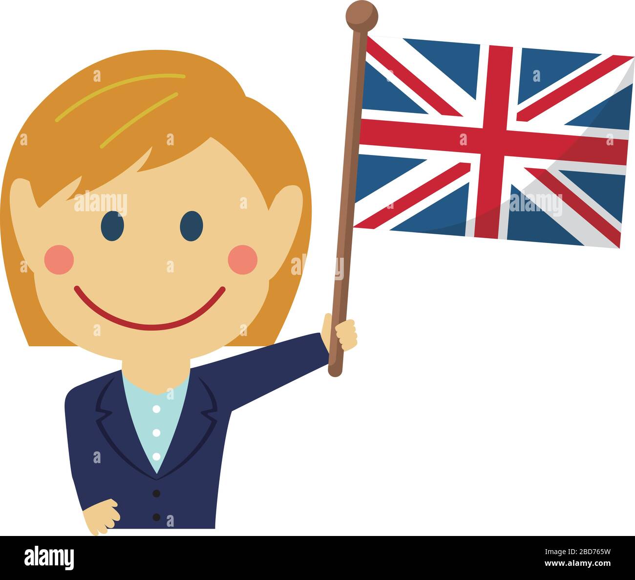 Cartoon business woman with national flags / the UK . Flat vector ...