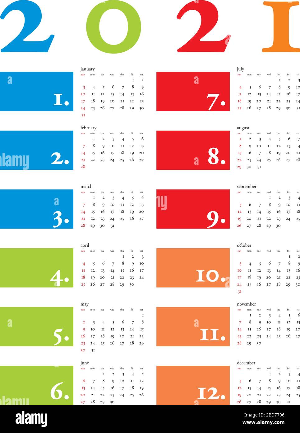 Colorful and Elegant Calendar for Year 2021 in vector format Stock ...
