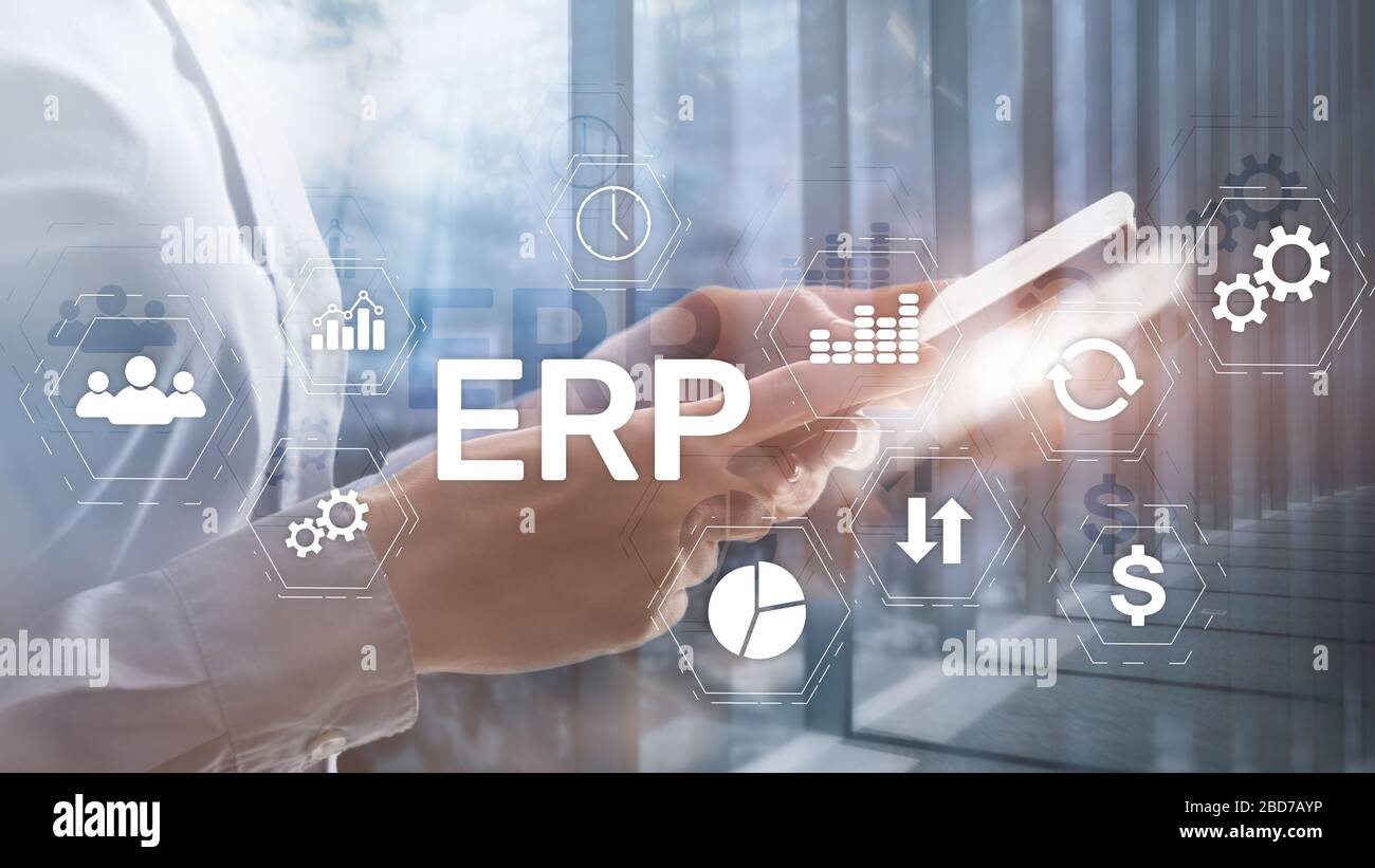 ERP system, Enterprise resource planning on blurred background ...