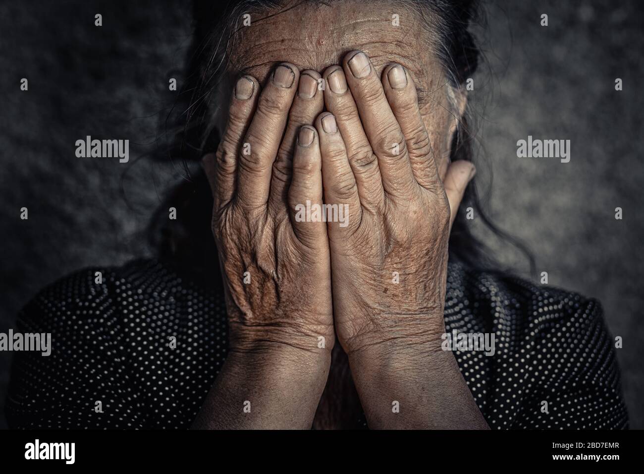 Old sad poor woman. Closeup portrait depressed stressed thoughtful ...