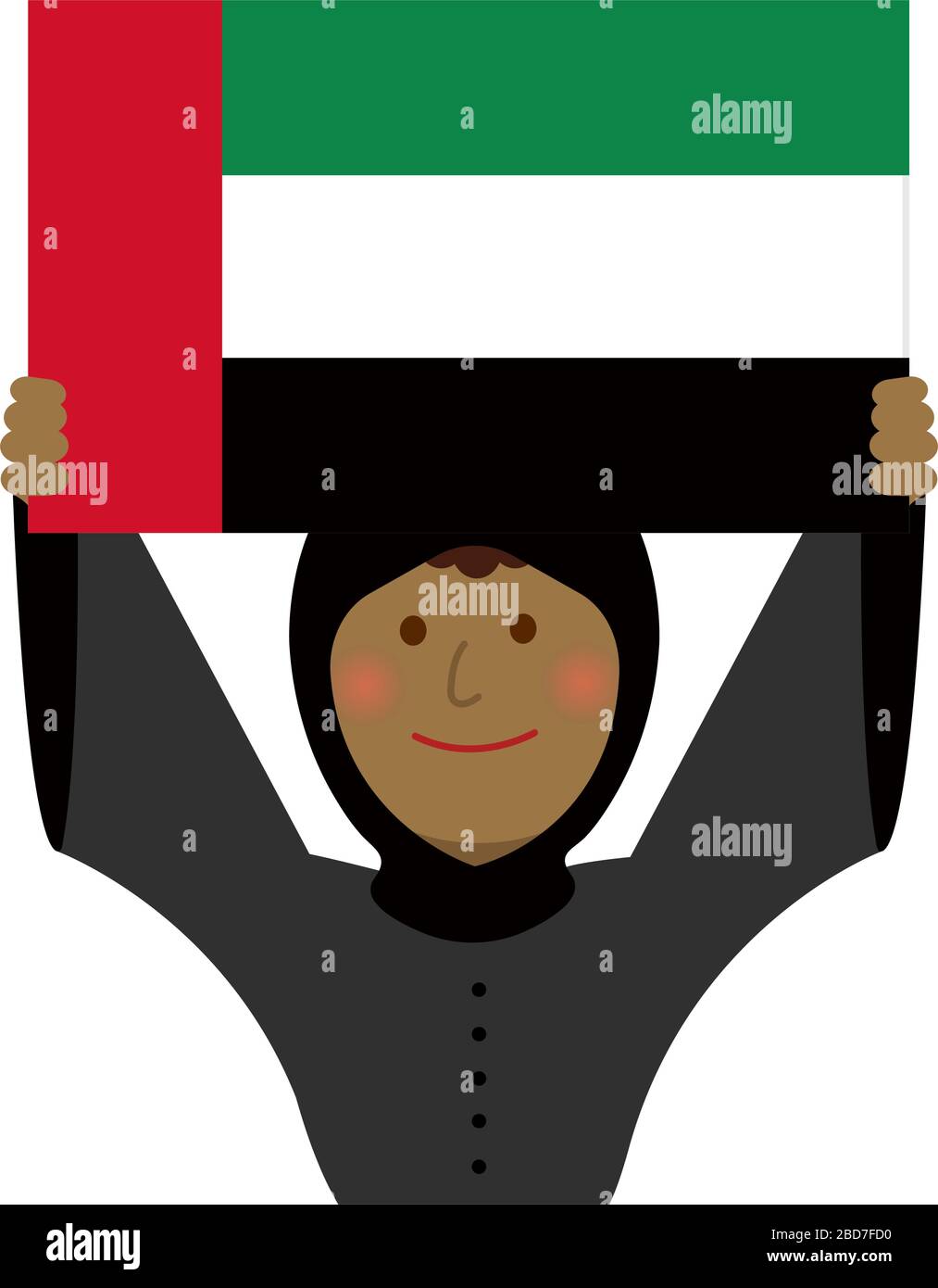 Cartoon Woman With National Flags Uae Upper Body Flat Vector