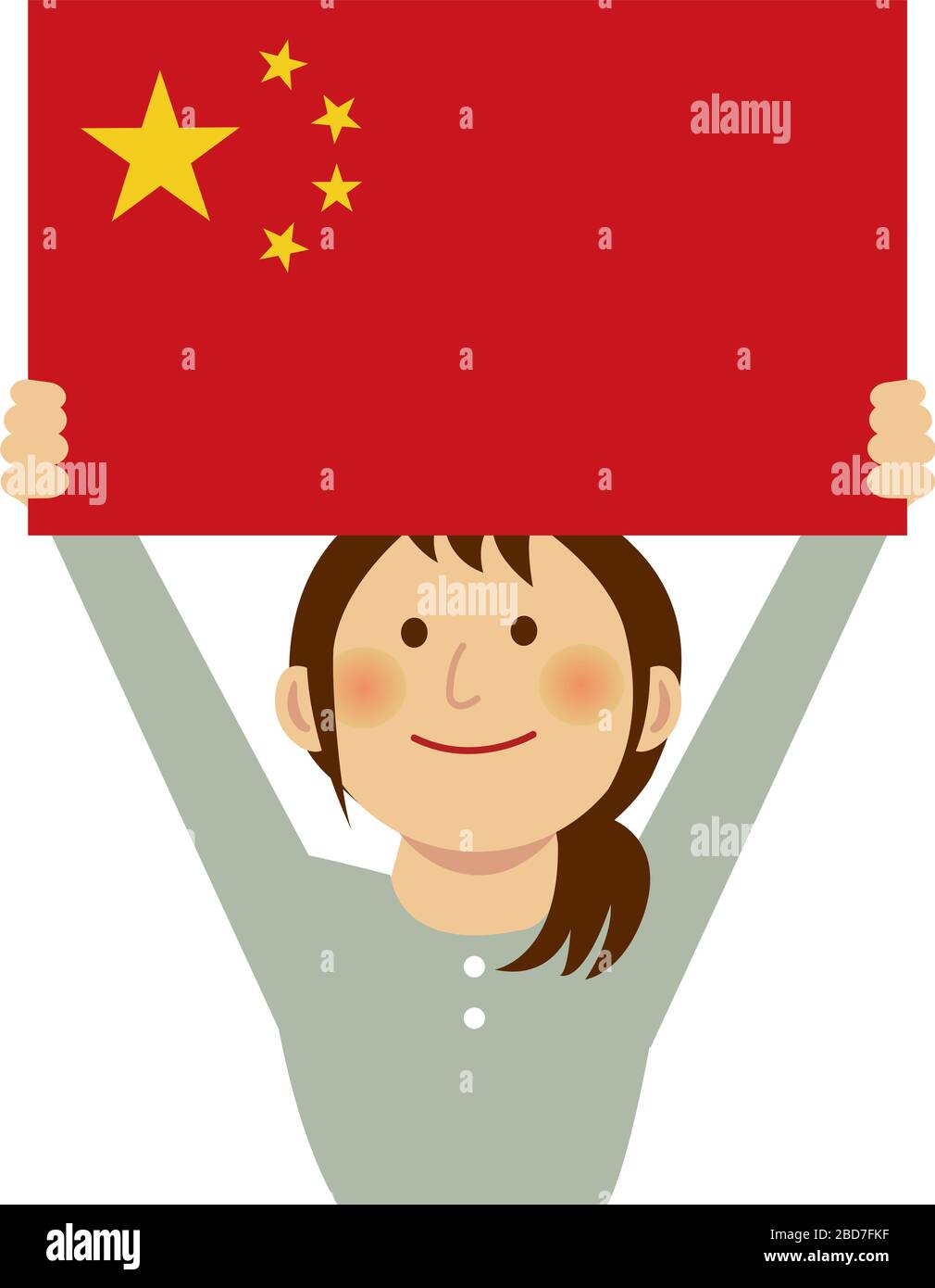 Cartoon woman with national flags / China ( upper body). Flat vector ...