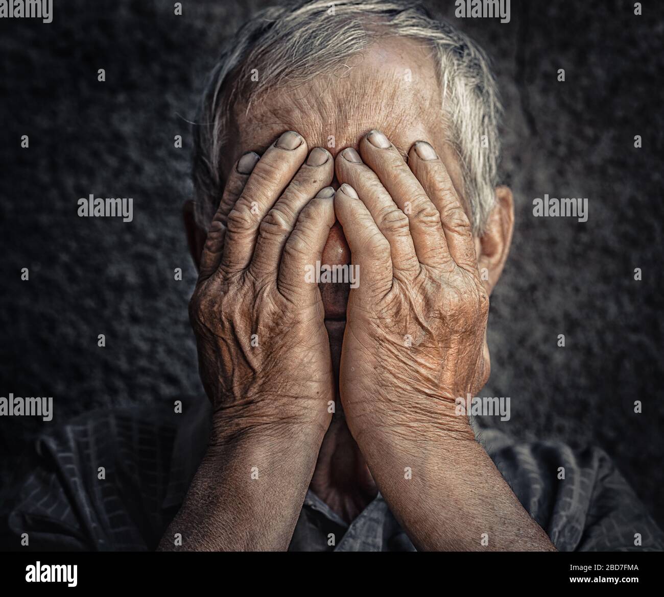 Old & lonely. Closeup portrait sad depressed stressed gloomy senior old ...