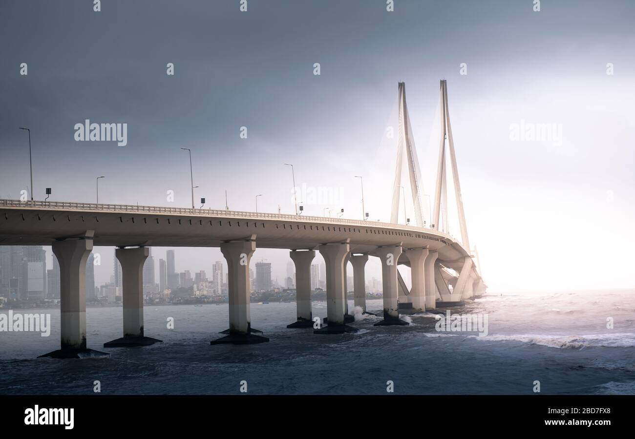 Bandra Worli Sea Link is a cable bridge in Mumbai, India Stock Photo ...
