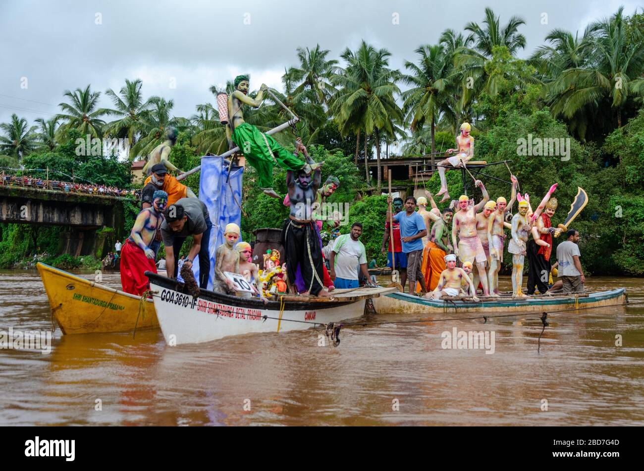 Men dressed up as mythological characters, acting out scenes from ...