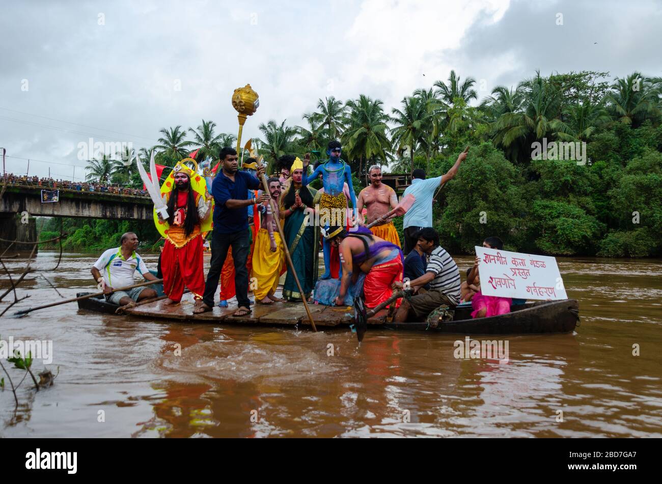 Men dressed up as mythological characters, acting out scenes from ...