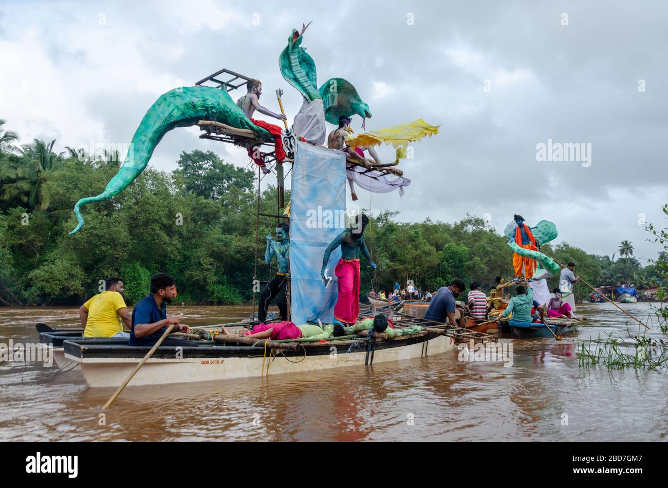 Men dressed up as mythological characters, acting out scenes from ...