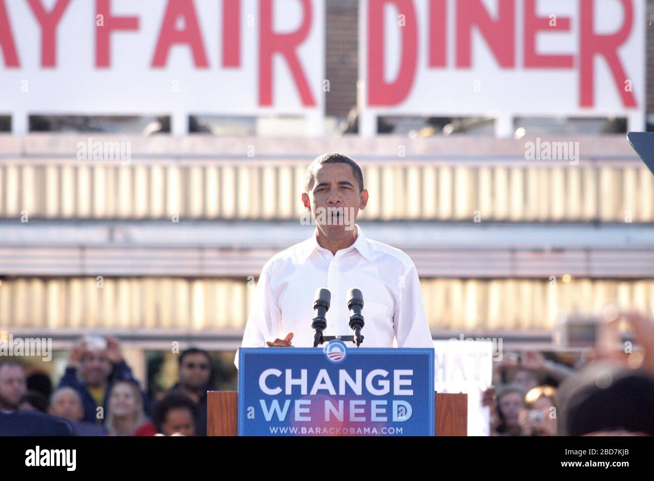 Barack Obama speaking at a rally at the Mayfair Diner in Philadelphia ...