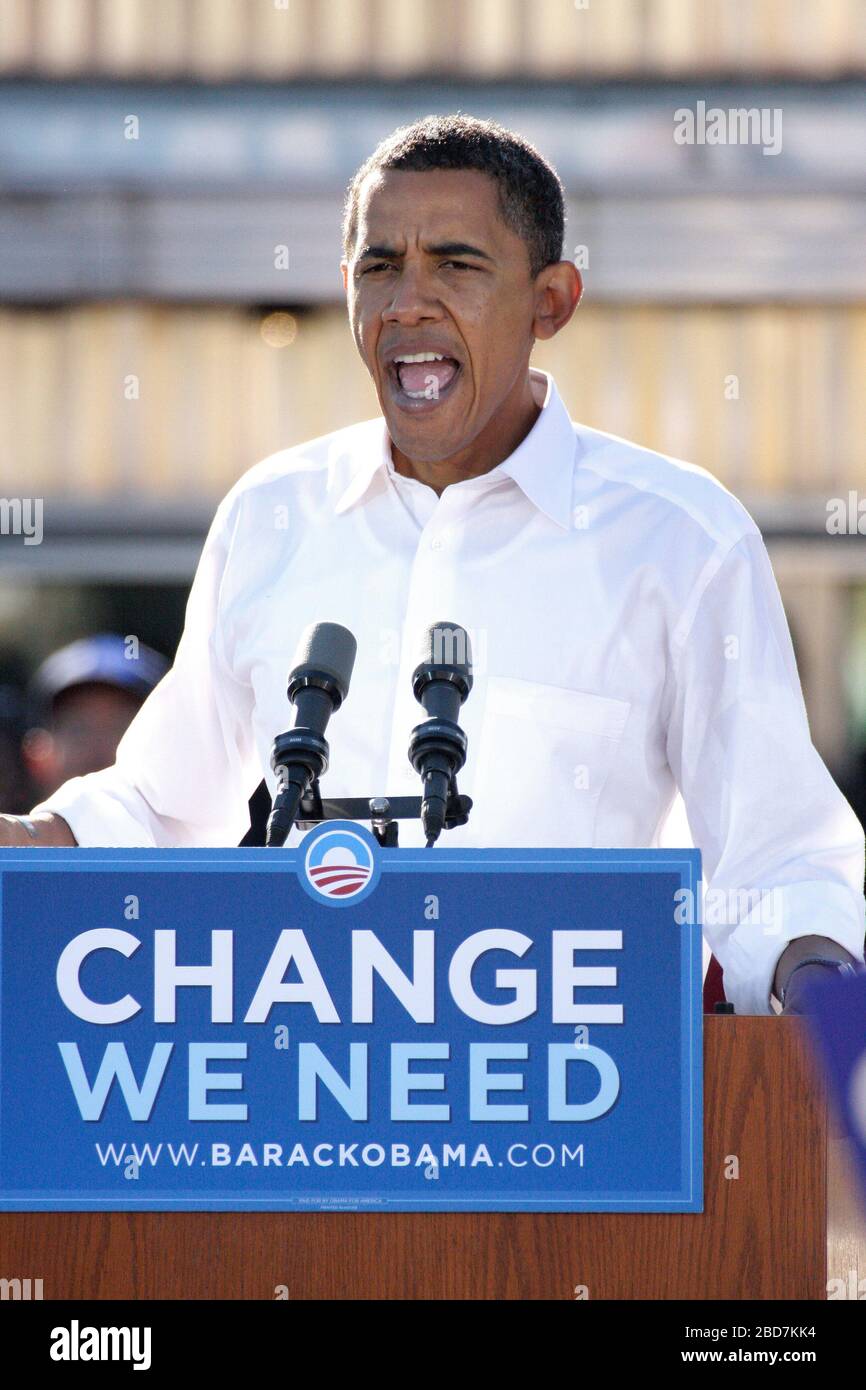 Barack Obama speaking at a rally at the Mayfair Diner in Philadelphia ...