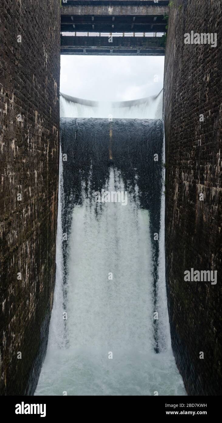 The Duckbill type (Morning Glory type) spillway in operation during ...