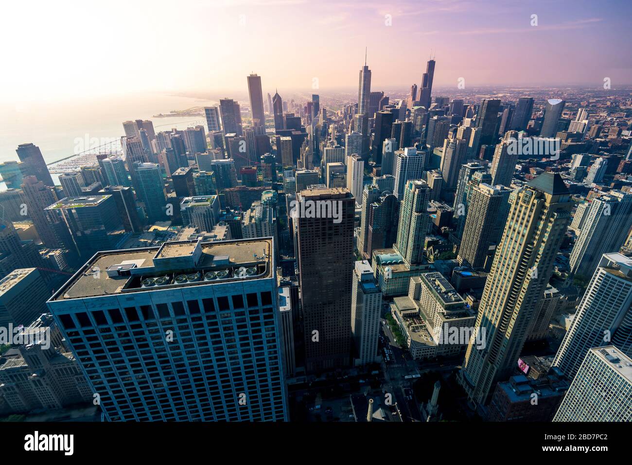 Aerial sunrise chicago skyline waterfront hi-res stock photography and ...