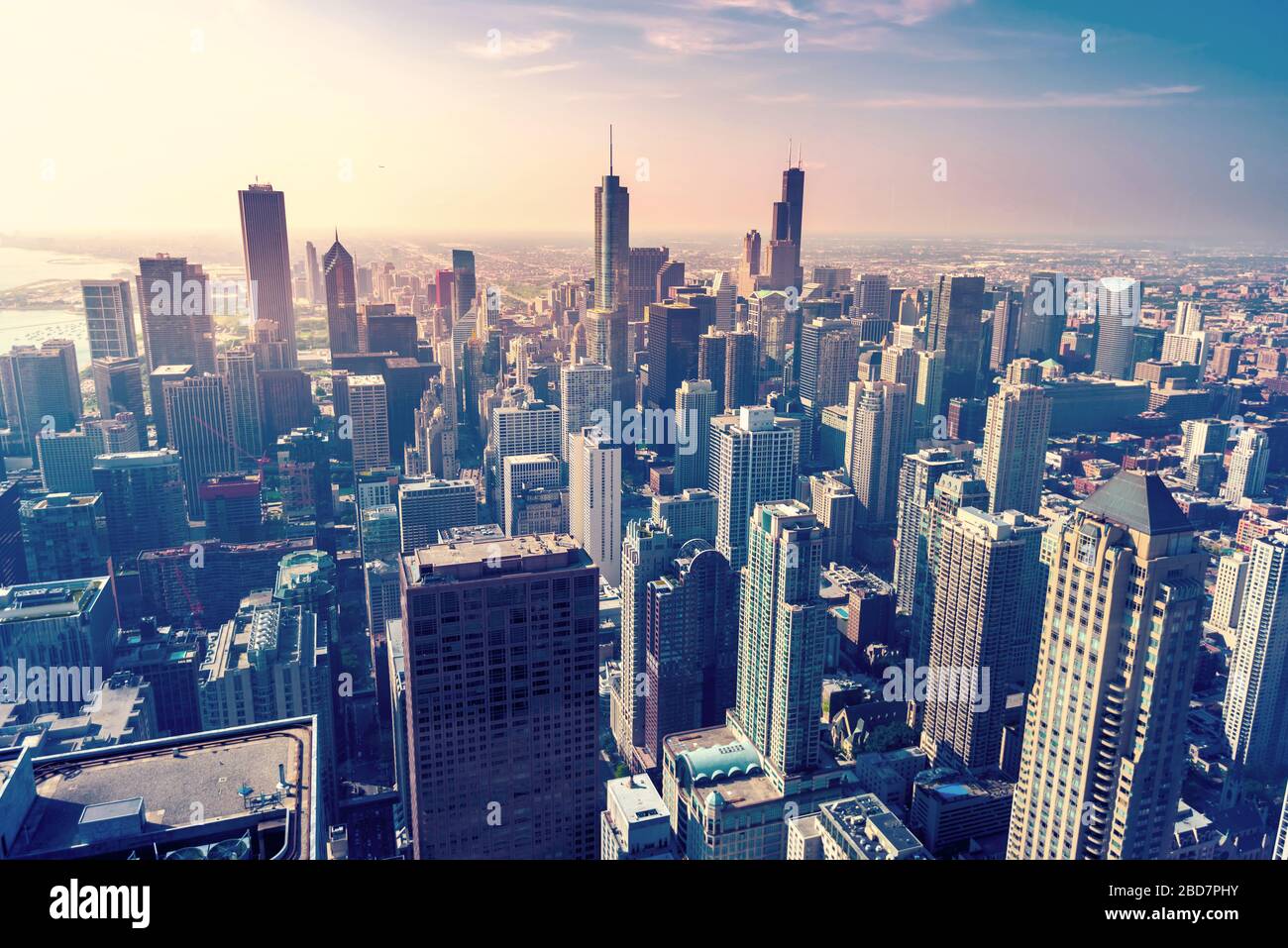 Aerial sunrise chicago skyline waterfront hi-res stock photography and ...