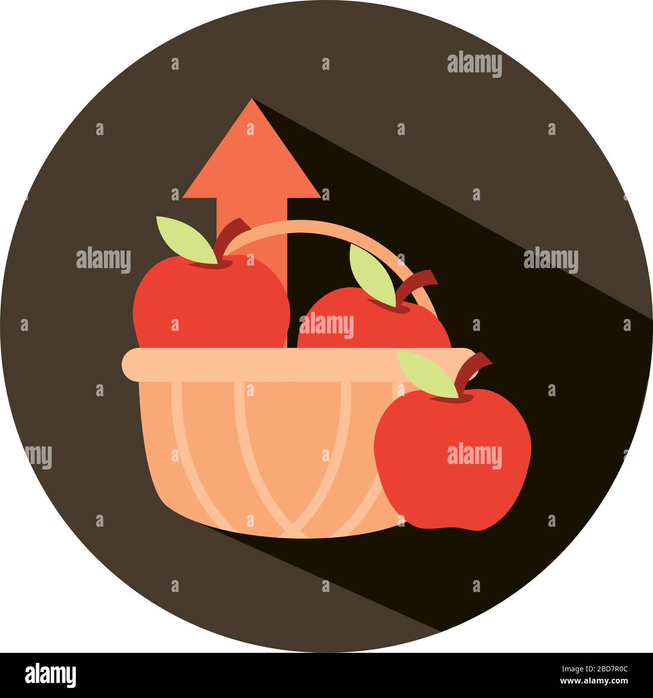 filled shopping basket with apple up arrows, rising food prices, block ...