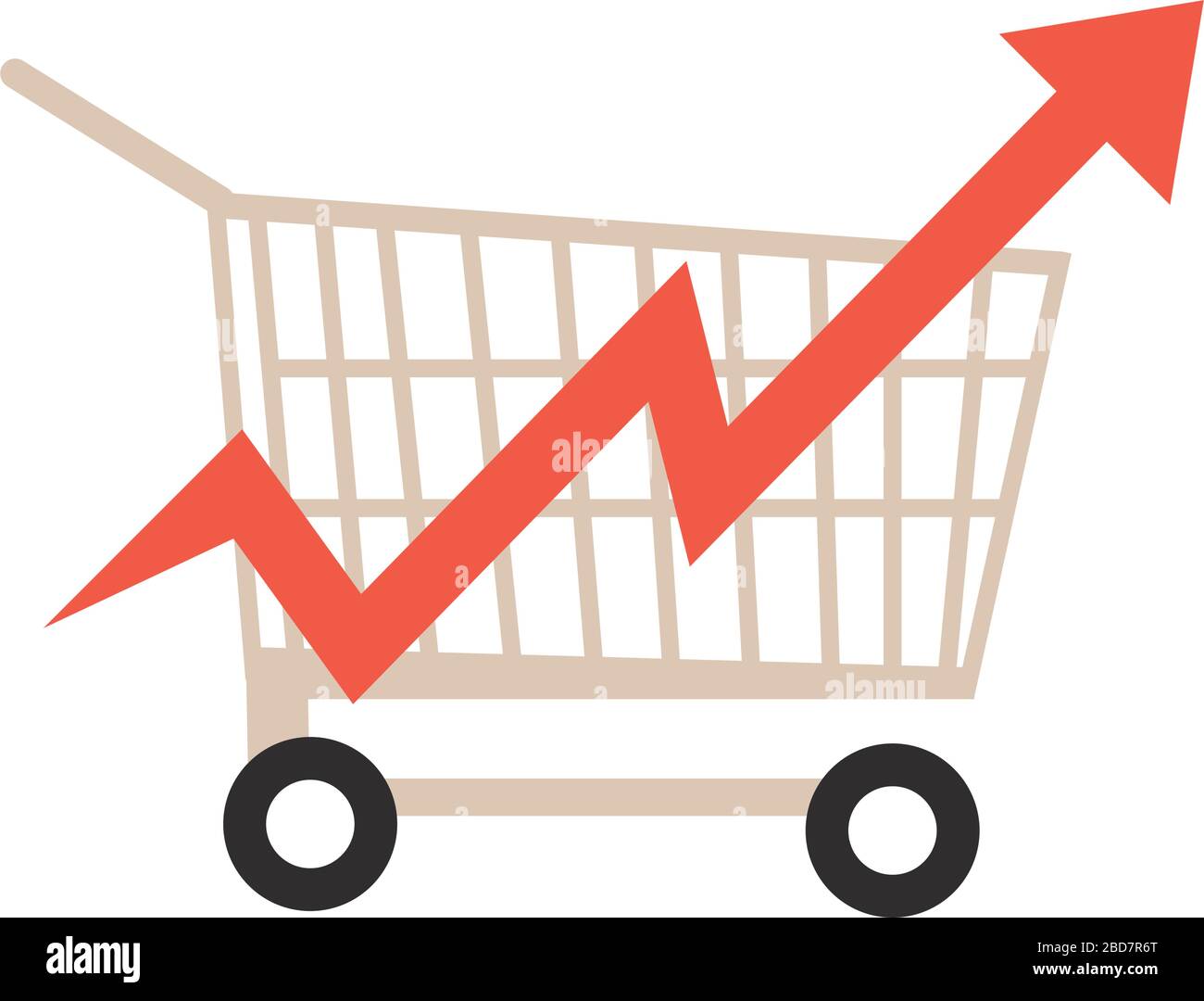 shopping cart growth up arrow, rising food prices, flat style icon ...