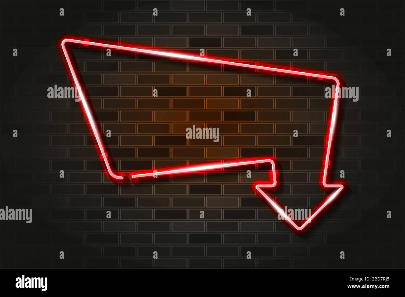 Red retro arrow to down, glowing neon frame or LED strip light ...