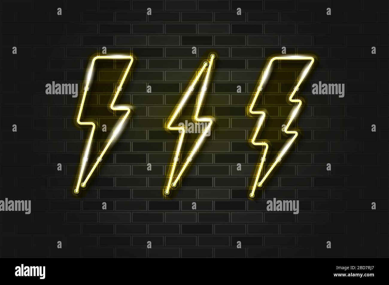 Lighting bolt set glowing neon sign or LED strip light. Realistic ...