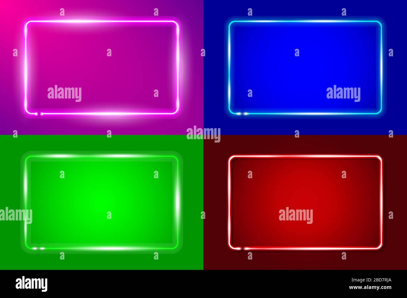 Four glowing rounded rectangular neon frames, pink, blue, green and red ...