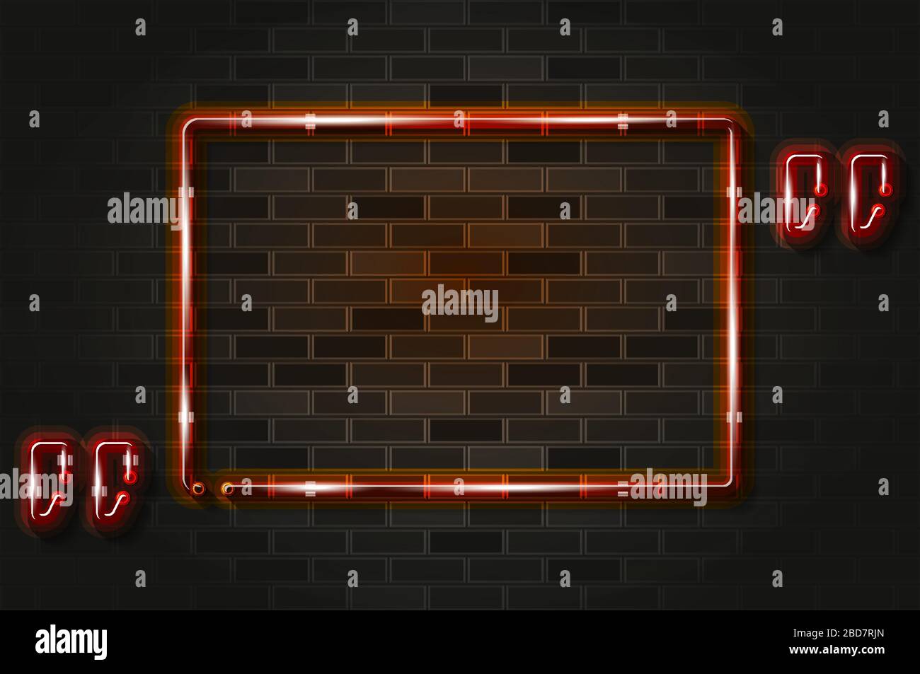 Rectangular red frame with quotation marks glowing neon sign or LED ...