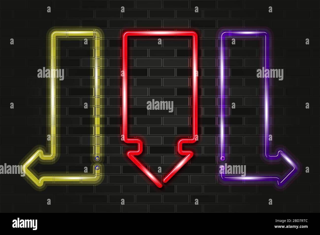 Left, right and down arrows glowing neon sign or LED strip light ...