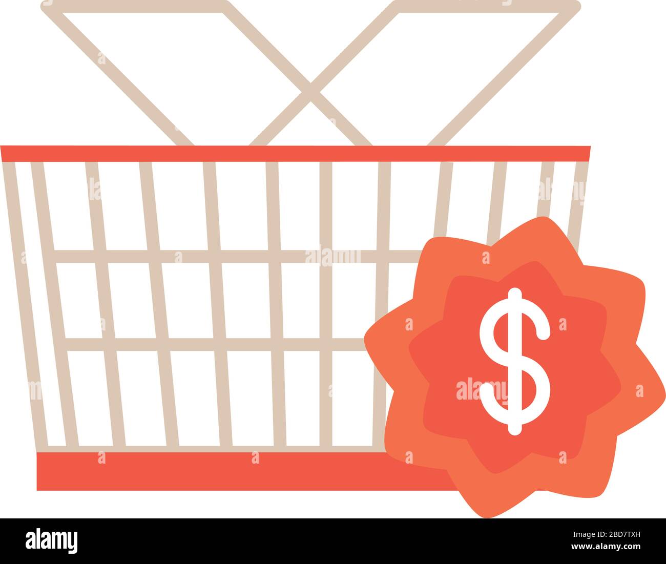 market shopping basket tag, rising food prices, flat style icon vector ...