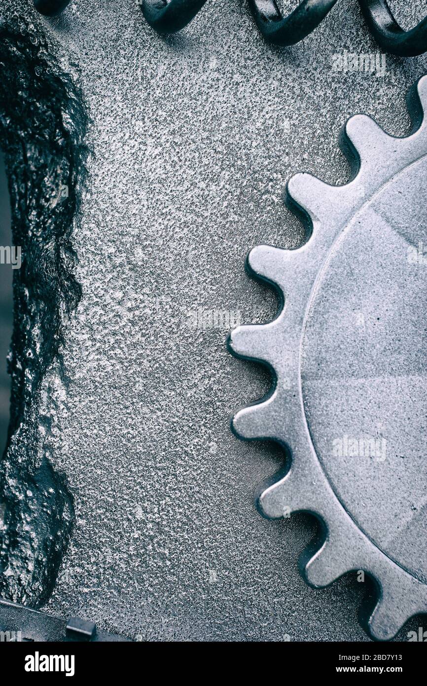 Silver grey grunge gears and wheels create an industrial steampunk ...