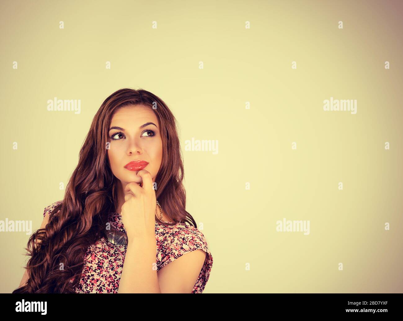 Portrait closeup funny confused skeptical woman girl female thinking ...