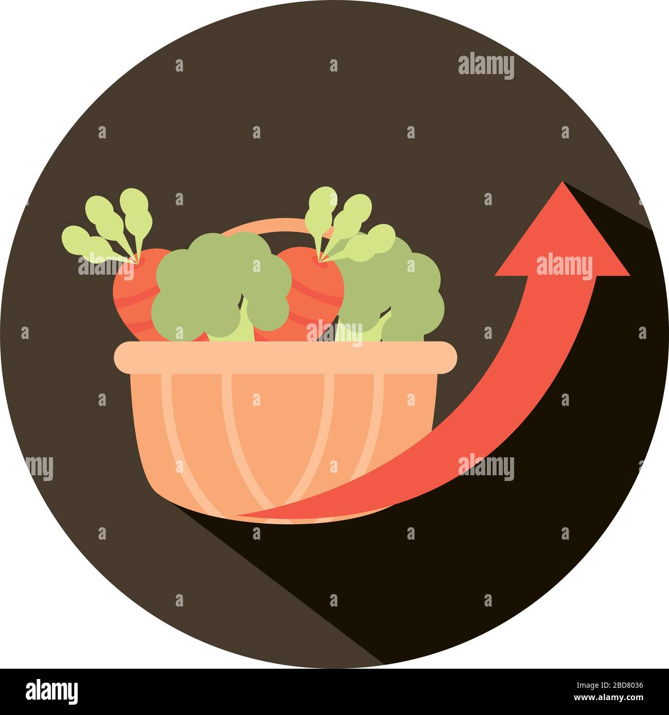 fresh vegetables in shopping basket market up arrow, rising food prices ...