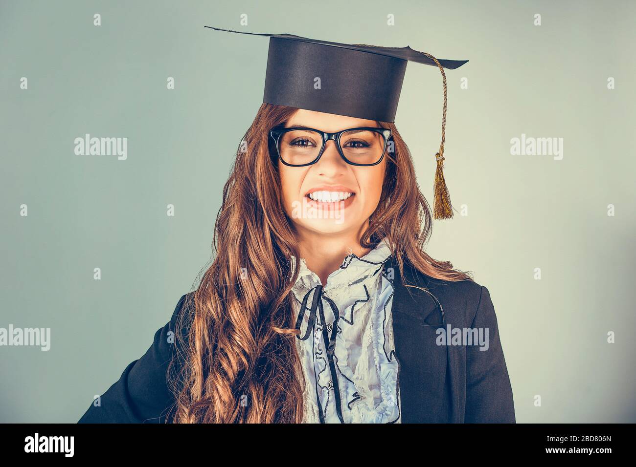 Portrait closeup beautiful happy latina graduate, graduated student ...