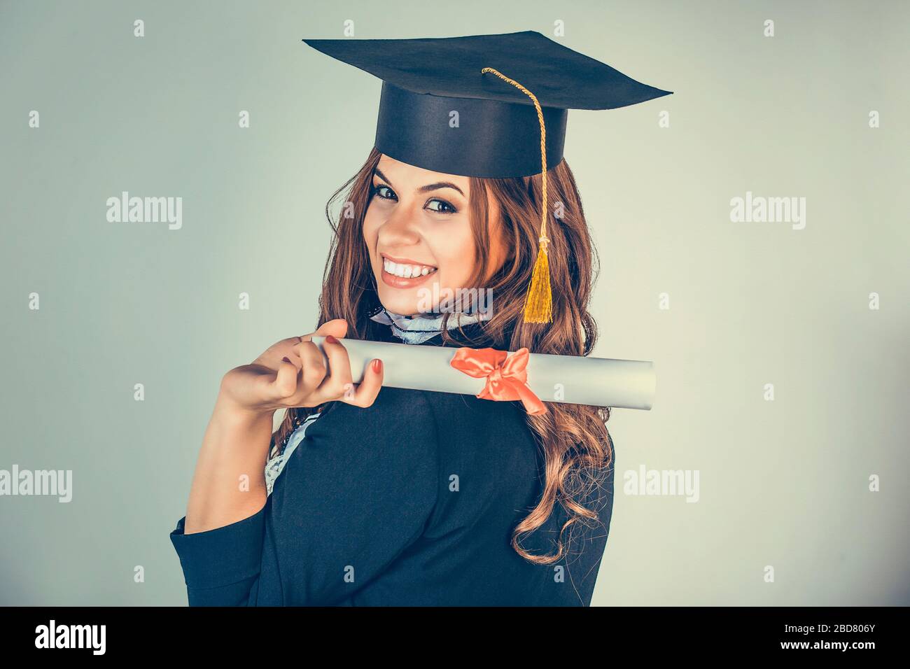 Portrait closeup beautiful happy latina graduate, graduated student ...