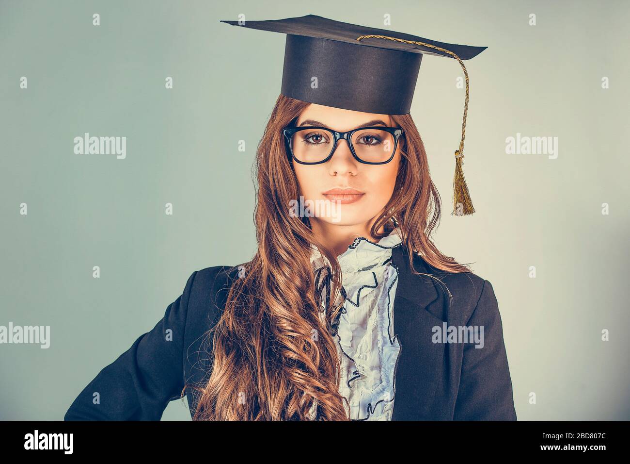 Portrait closeup beautiful confident latina graduate, graduated student ...