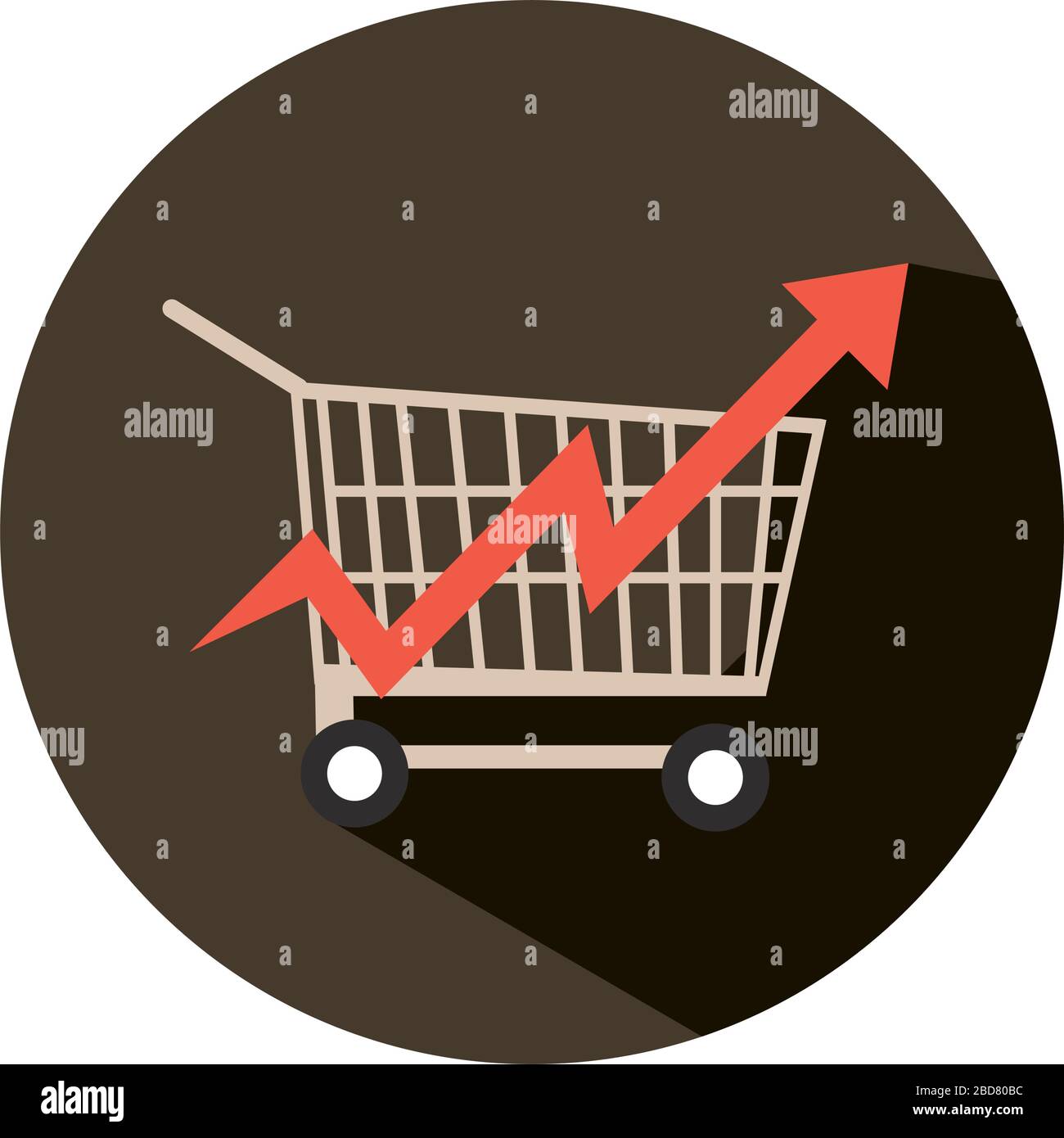shopping cart growth up arrow, rising food prices, block style icon ...