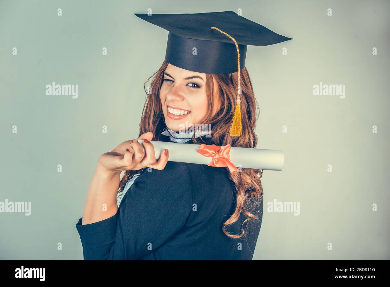 Portrait closeup beautiful happy latina graduate, graduated student ...