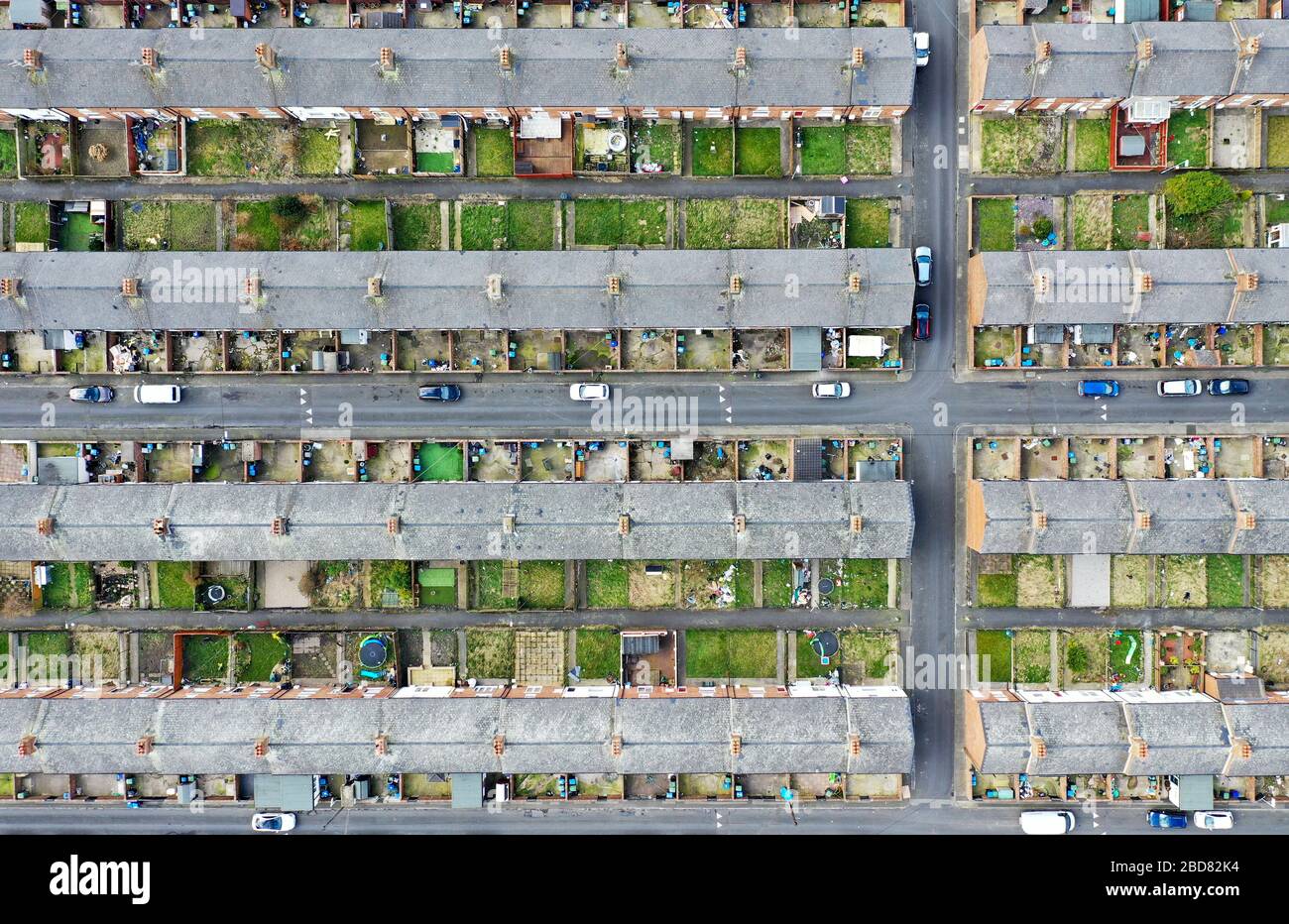 Drone view of rows of terraced miners houses Stock Photo - Alamy