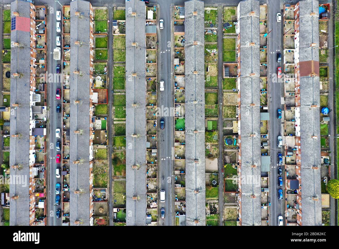 Drone view of rows of terraced miners houses Stock Photo - Alamy