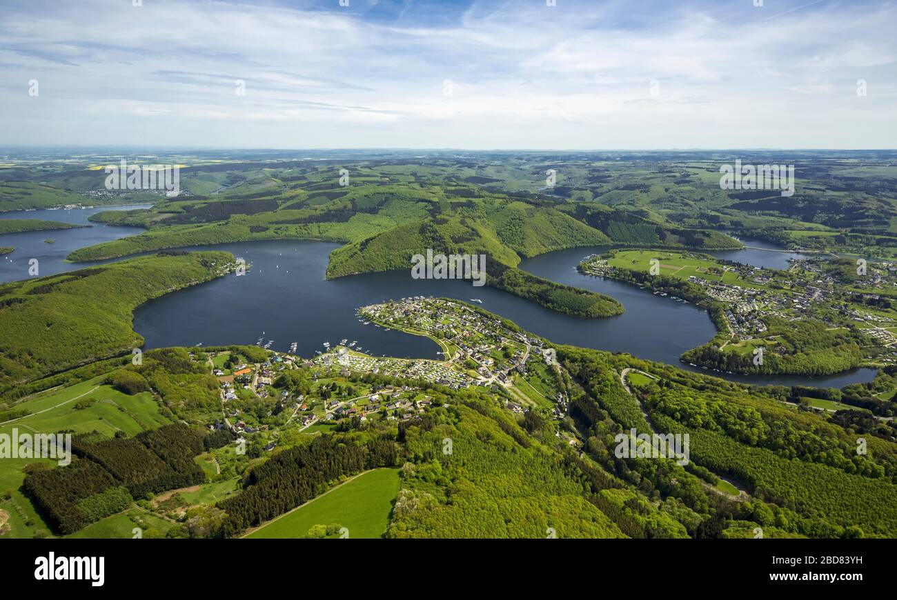, lake Rurstausee at Woffelsbach, 11.05.2015, aerial view, Germany ...