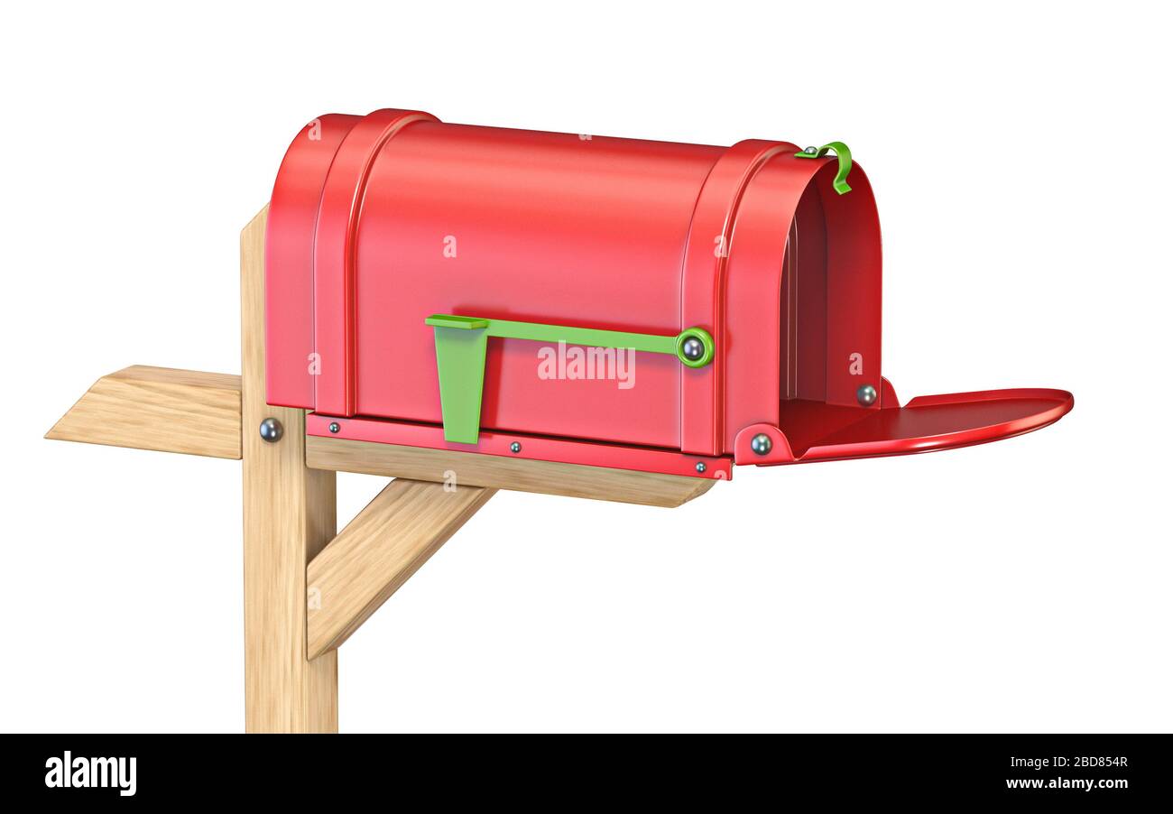 Empty mailbox with flag down 3D render illustration isolated on white ...