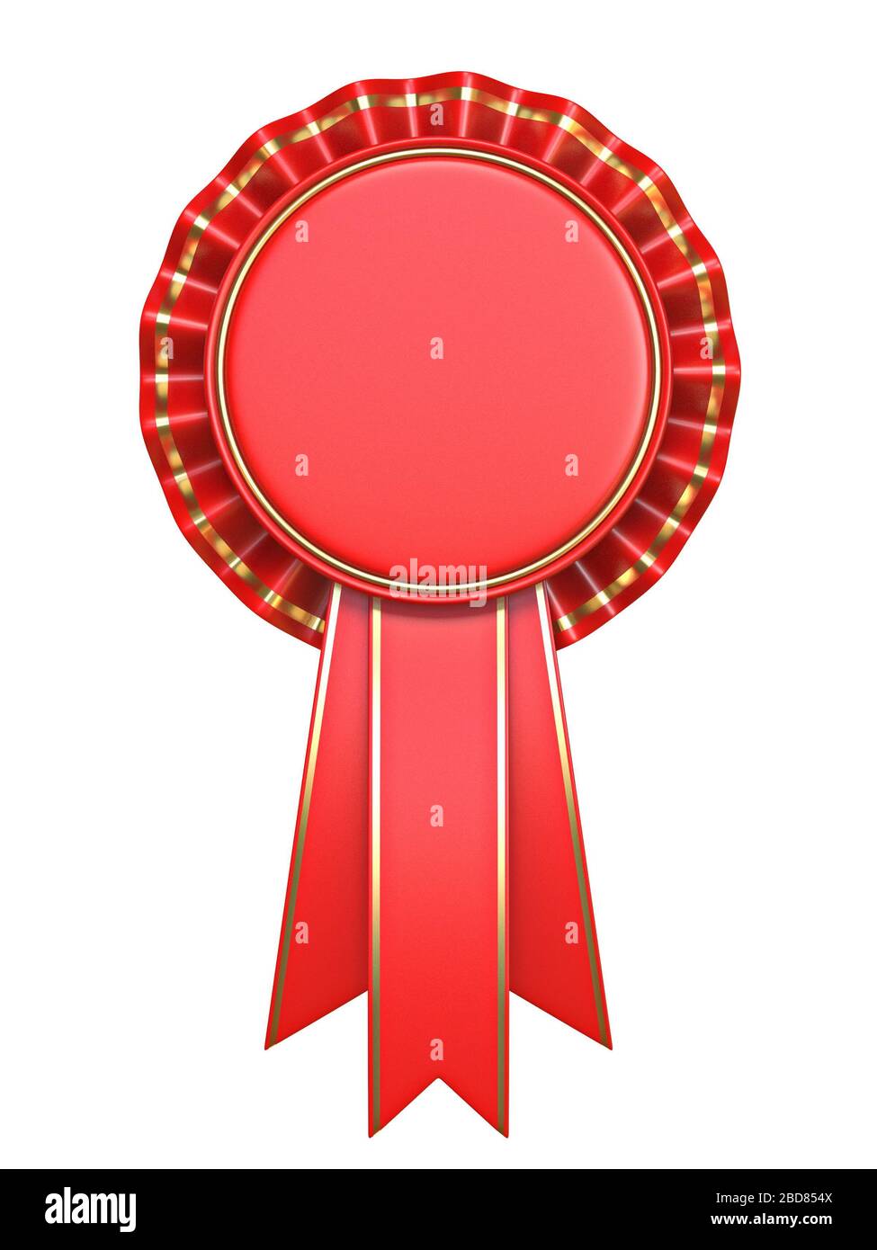 Red ribbon badge 3D render illustration isolated on white background ...
