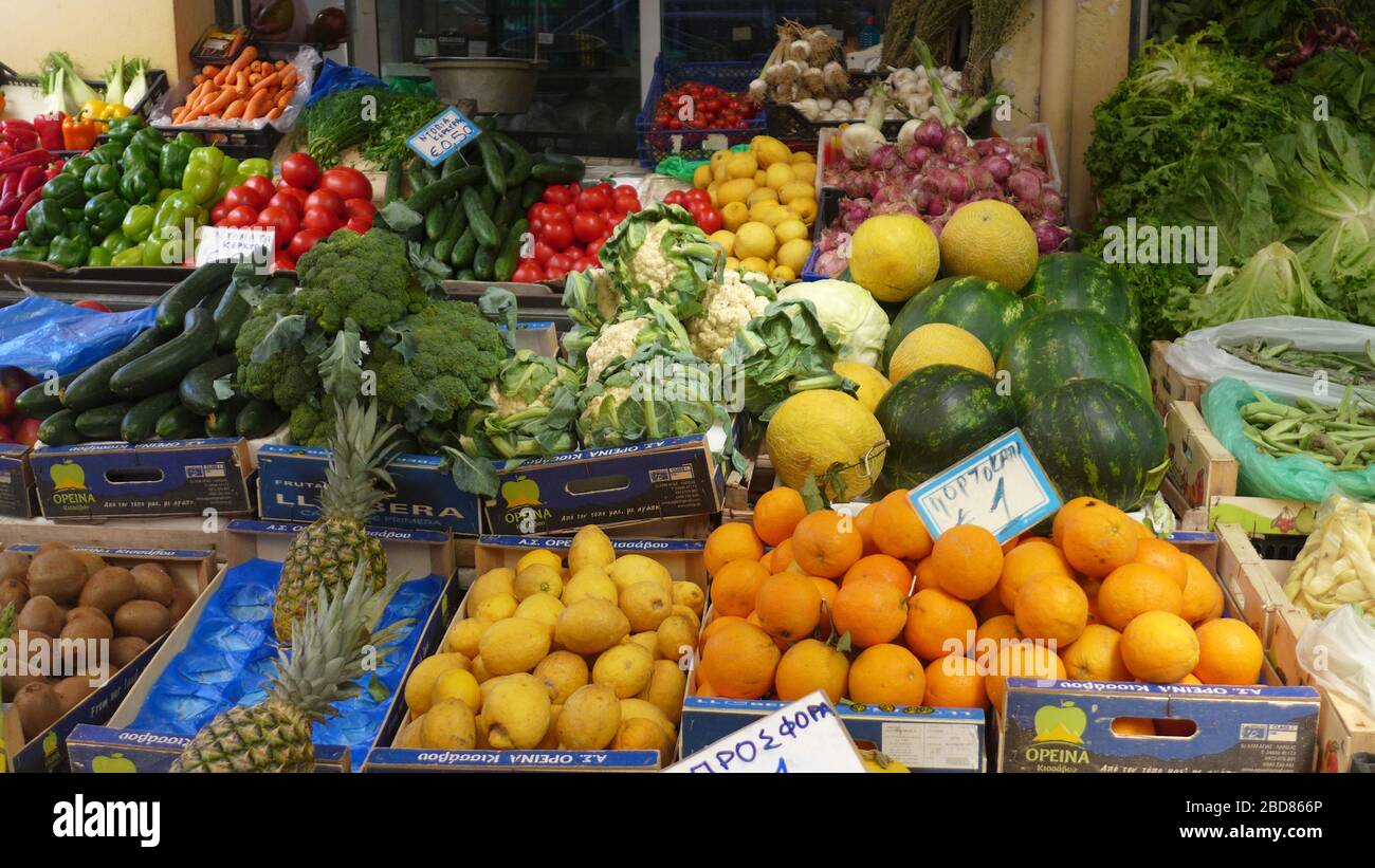 fruit- and vegetable market, Greece, Corfu Stock Photo - Alamy