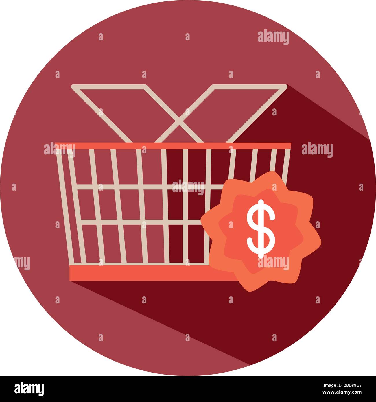 market shopping basket tag, rising food prices, block style icon vector ...